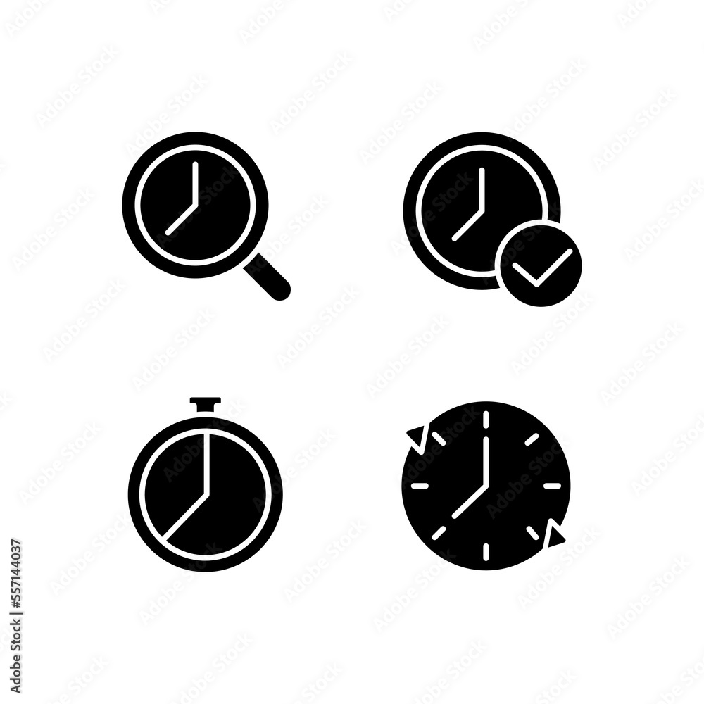 Time management black glyph icons set on white space. Deadline approval ...