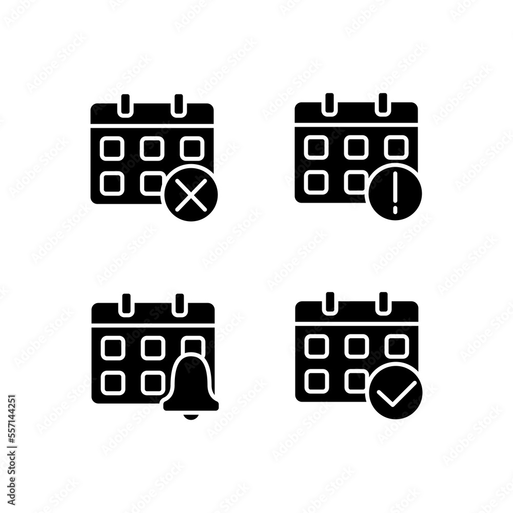 Calendar app management black glyph icons set on white space. Digital ...