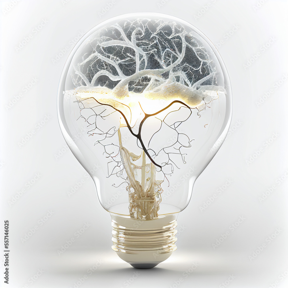Human brain inside a light bulb. AI generated Stock Illustration ...