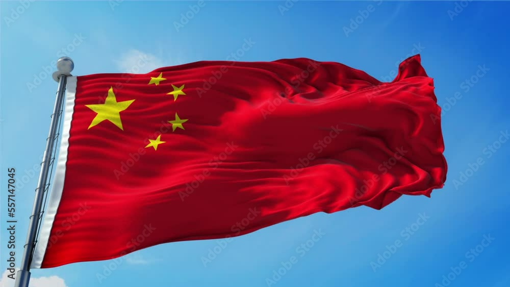 China Flag Loop. Realistic 4K. 30 fps flag of the China. Chinese flag waving in the wind ...