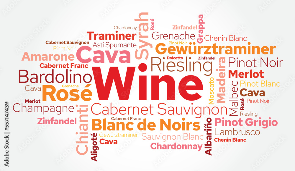 WINE VARIETALS Types word cloud collage, art concept background Stock ...