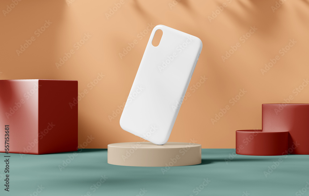 Mobile phone case mockup, white cover template on a podium stand ...