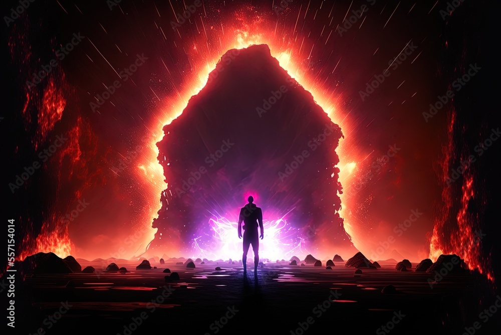 The future scenery of space. Exploding meteors, smoke trails, and ...