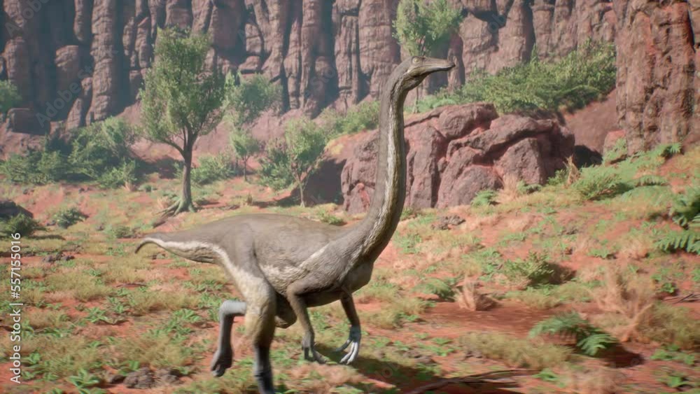 Gallimimus Dinosaur Walks in a Prehistoric Wasteland Jurassic 3D ...