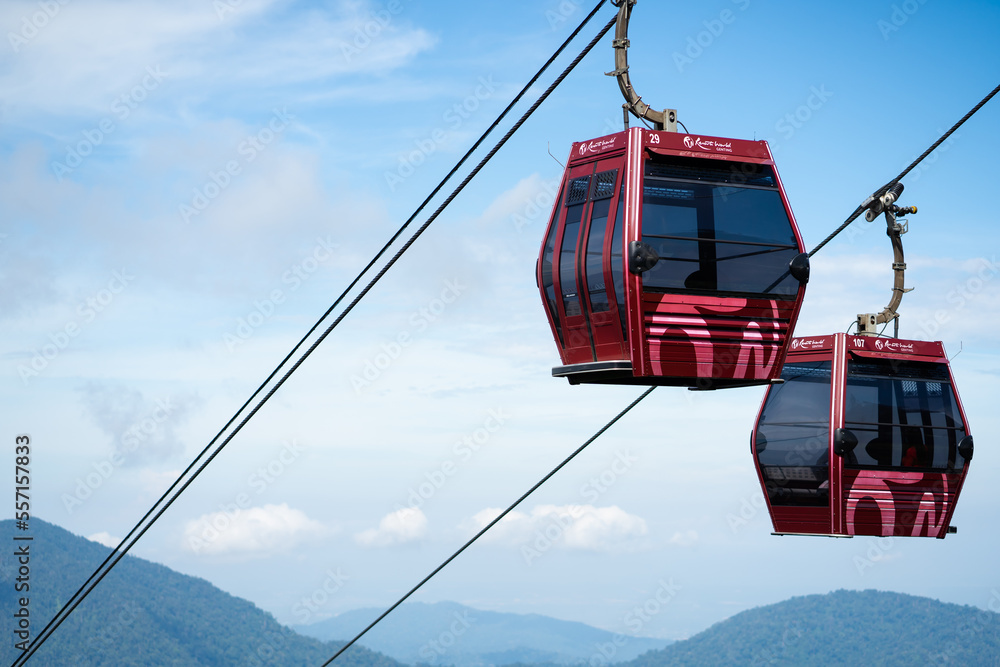 PAHANG, MALAYSIA - AUG 15, 2022: Genting Awana SkyWAy gondola lift ...