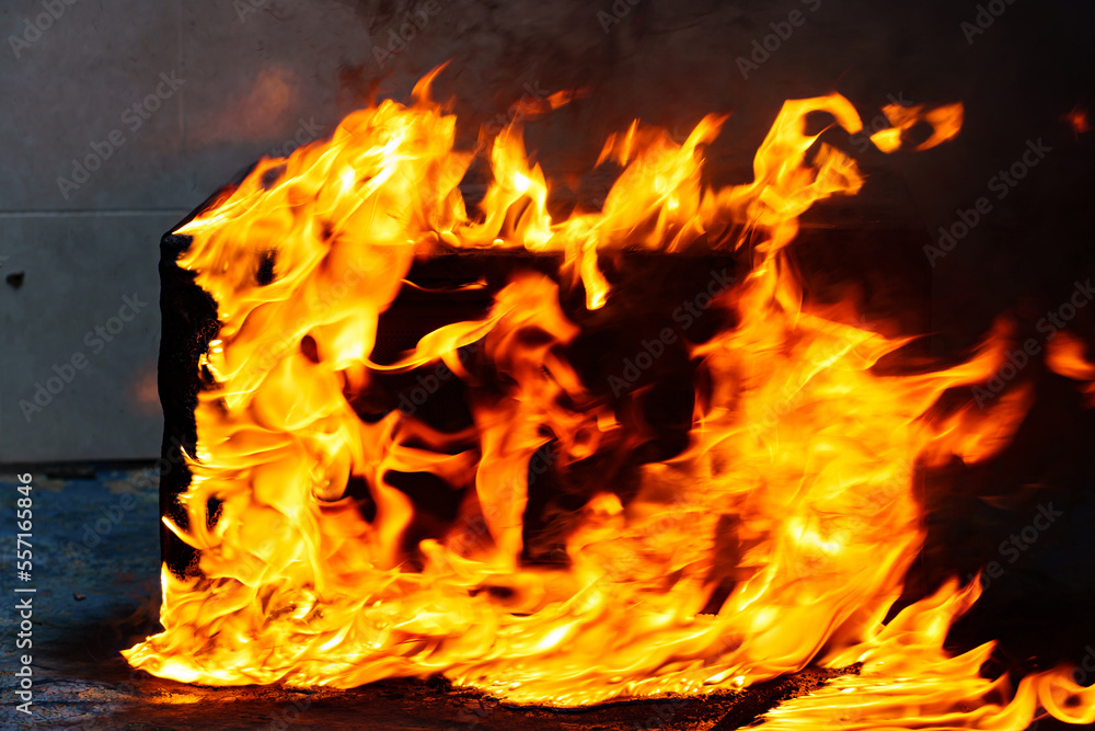 microwave oven on fire. the concept of fire in the kitchen and ...