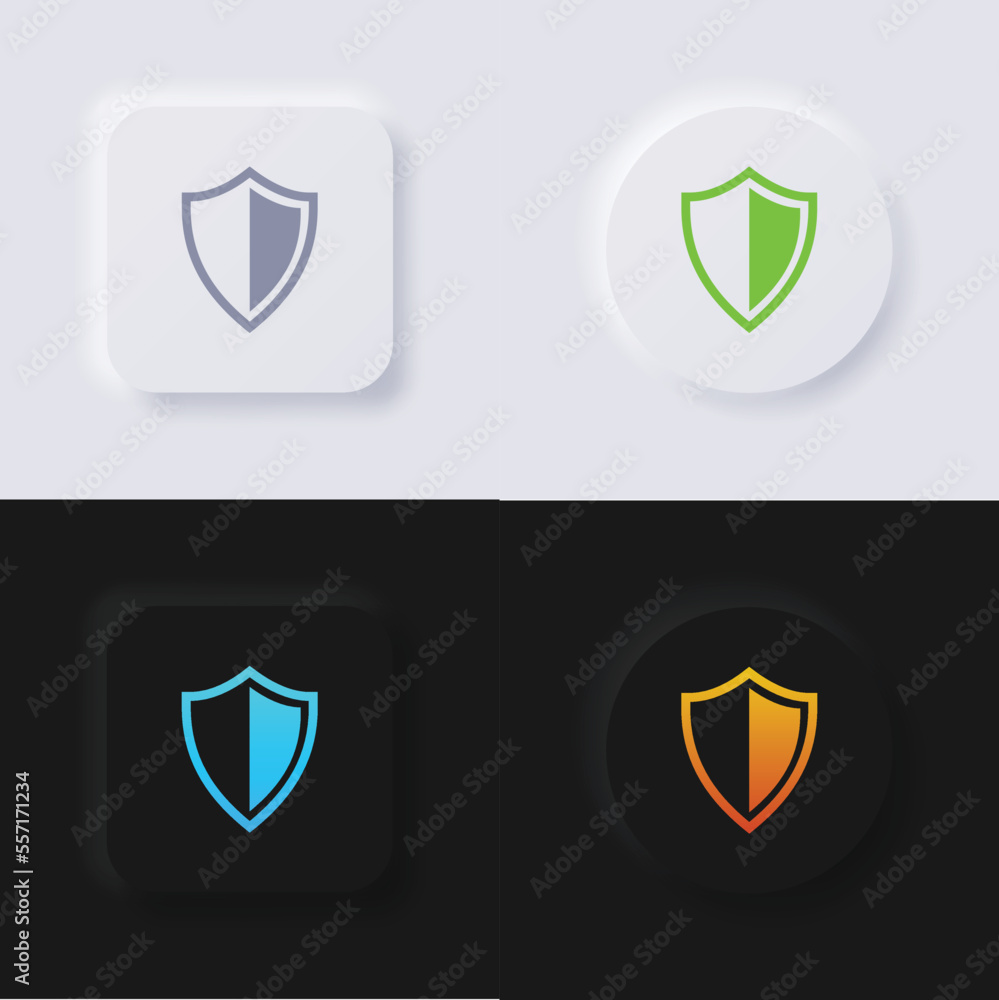 Shield icon set, Multicolor neumorphism button soft UI Design for Web ...