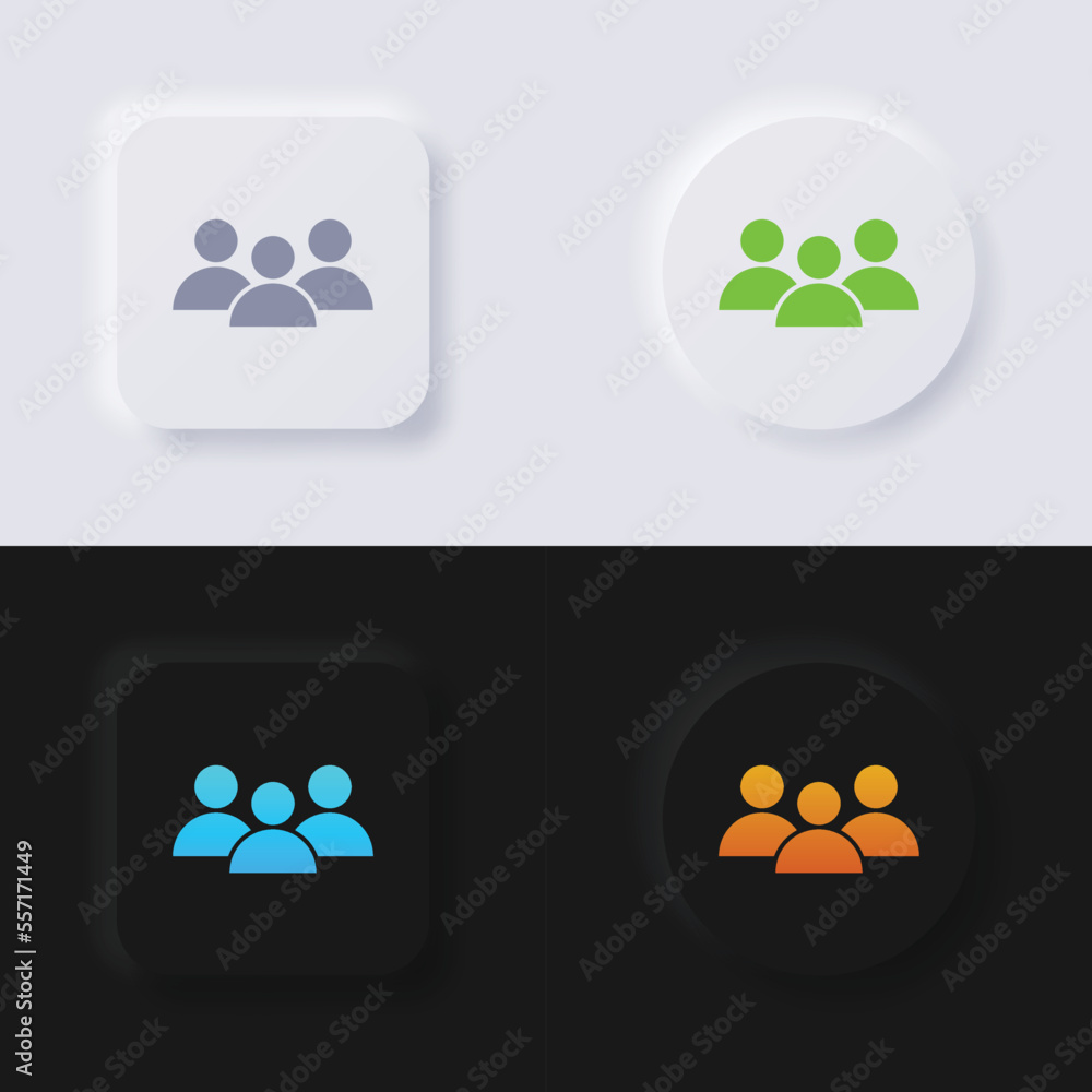 Group of people icon set, Multicolor neumorphism button soft UI Design ...