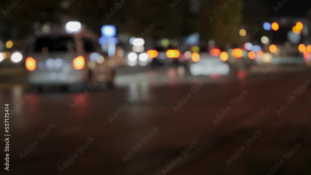 Slow moving cars night city road. Blurred transport traffic night. A ...