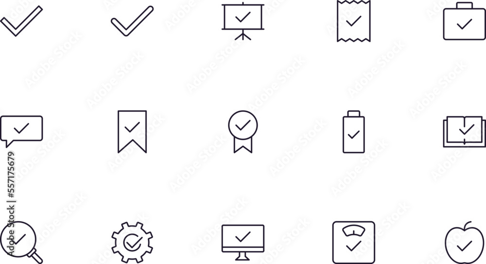 Check concept. Collection of check high quality vector outline signs ...