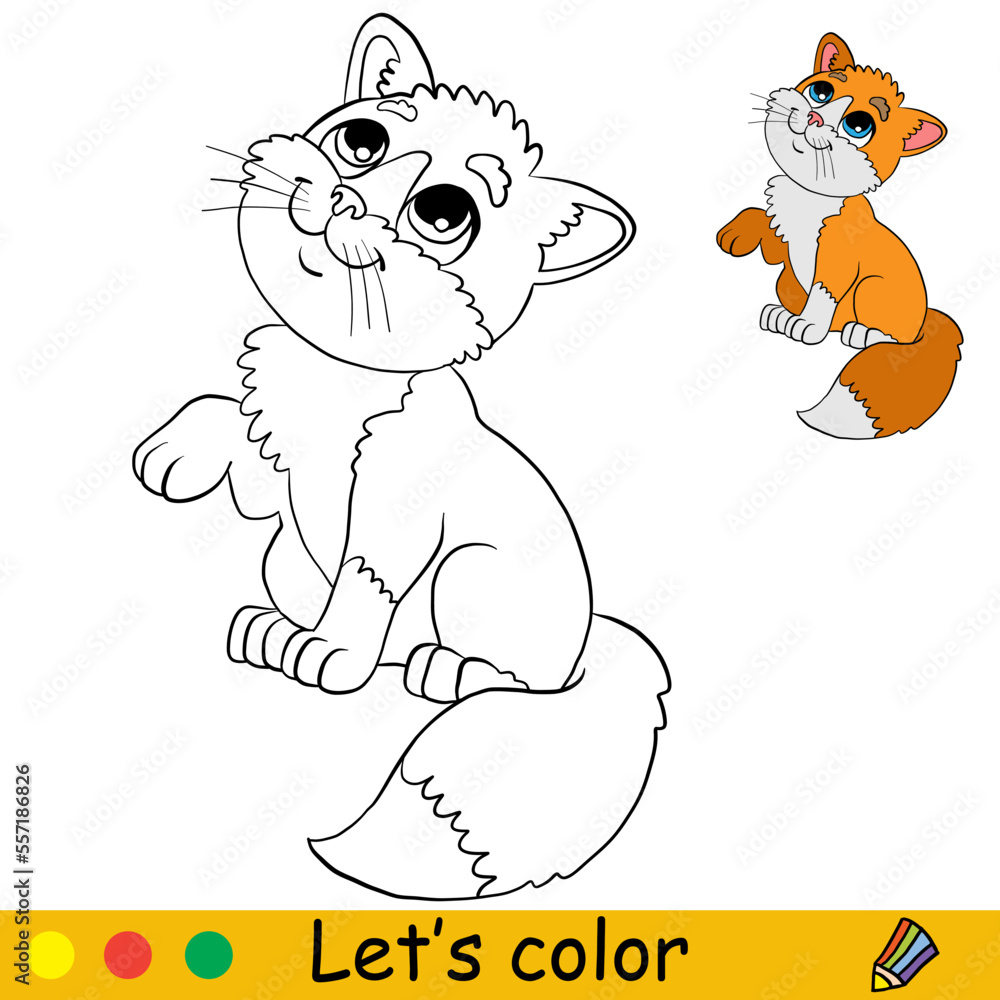 Cute happy cartoon cat coloring with template Stock Vector | Adobe Stock
