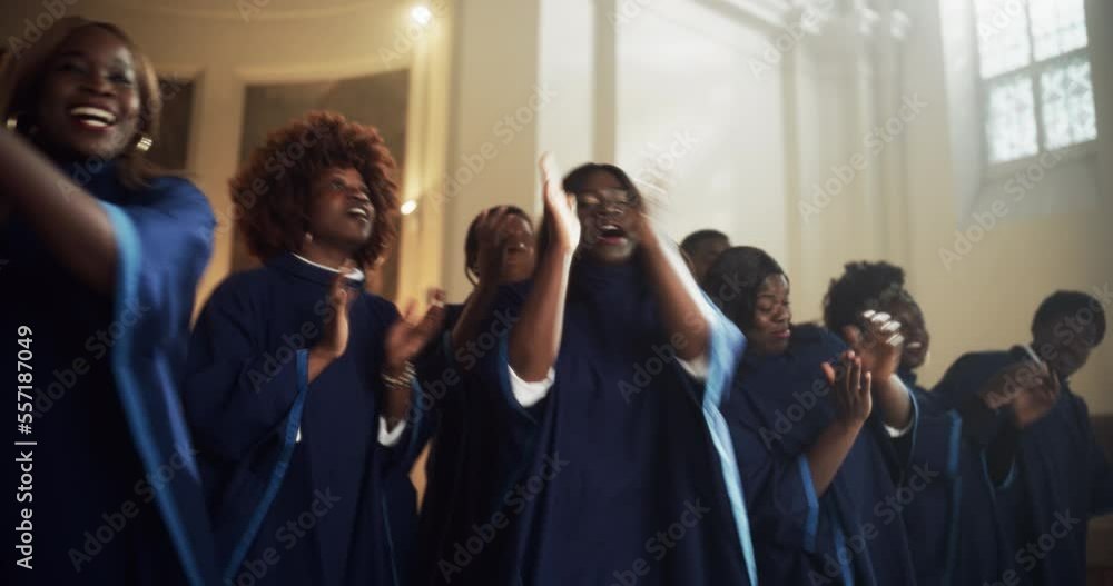 Group Of Christian Gospel Singers Praising Lord Jesus Christ. Church ...