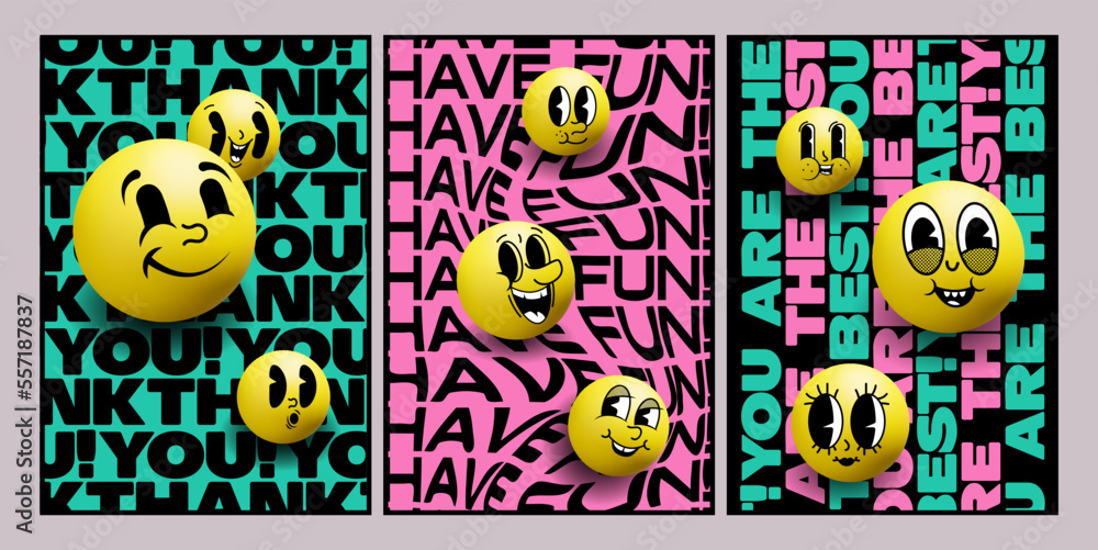 Set of grateful motivational posters or cards with gratitude and ...