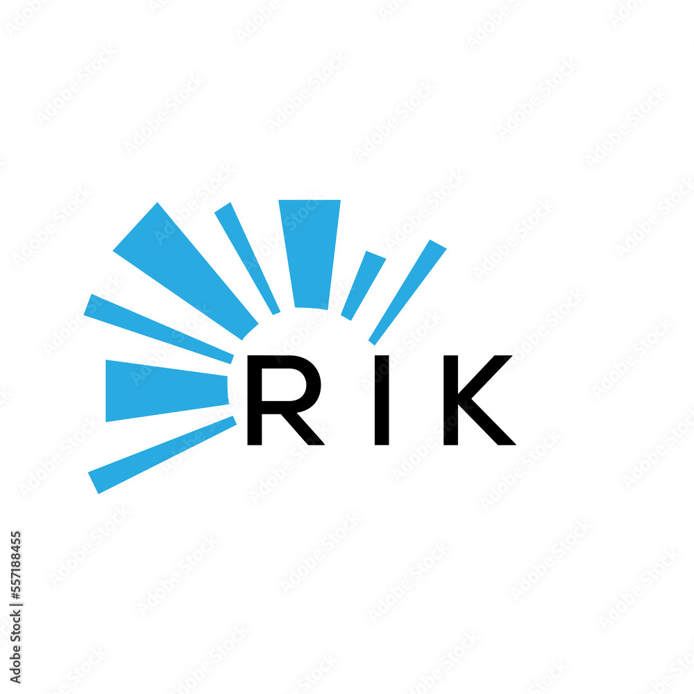 RIK letter logo. RIK blue image on white background and black letter ...
