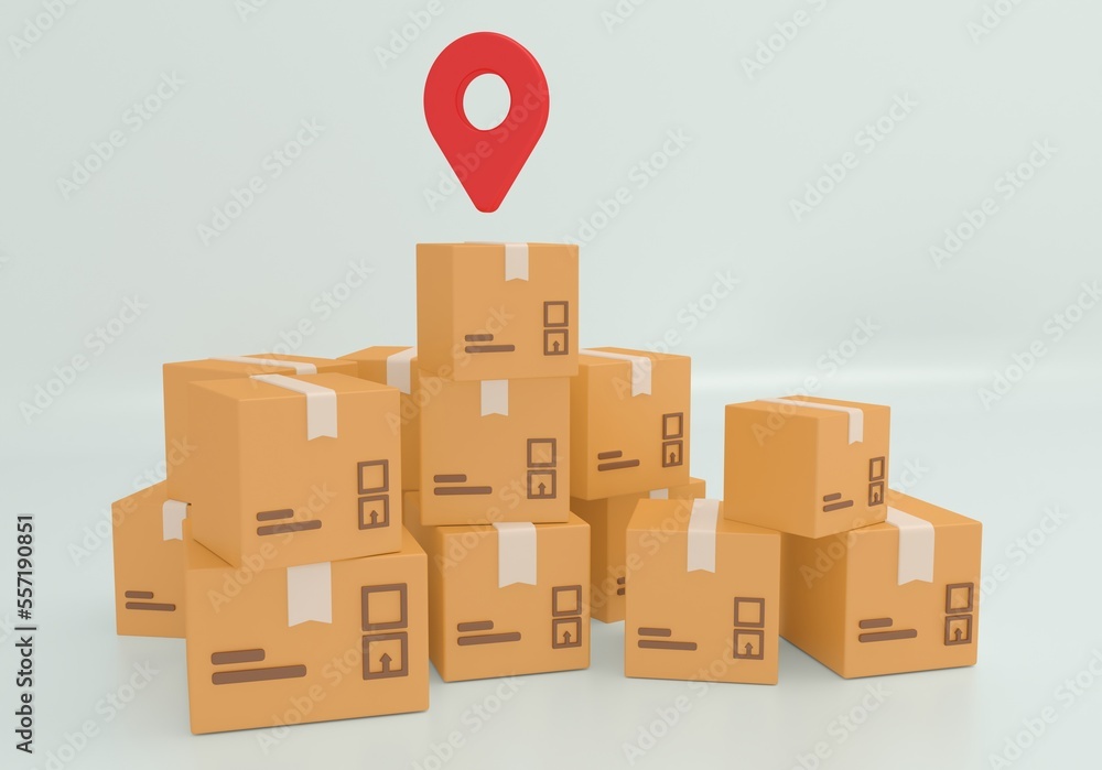 Cargo delivery, logistics and distribution concept. Cardboard boxes ...