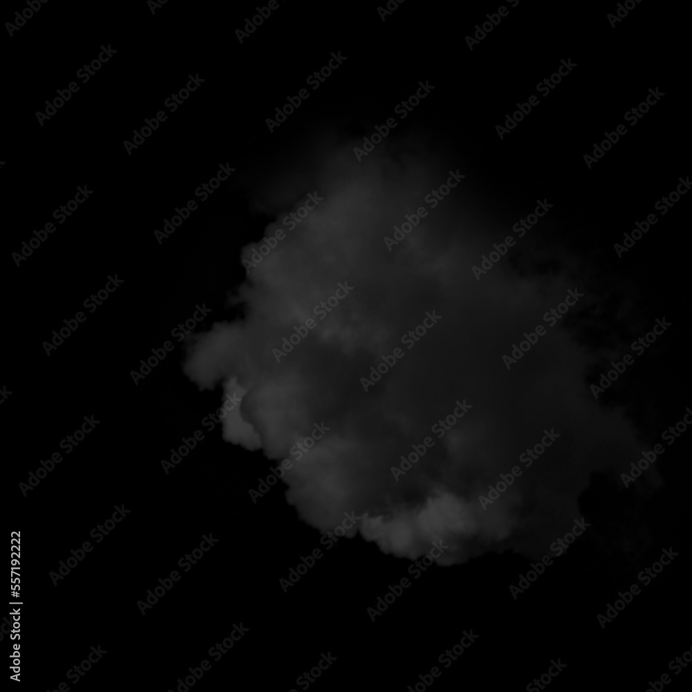 Abstract white puffs of smoke swirls overlay on black background ...