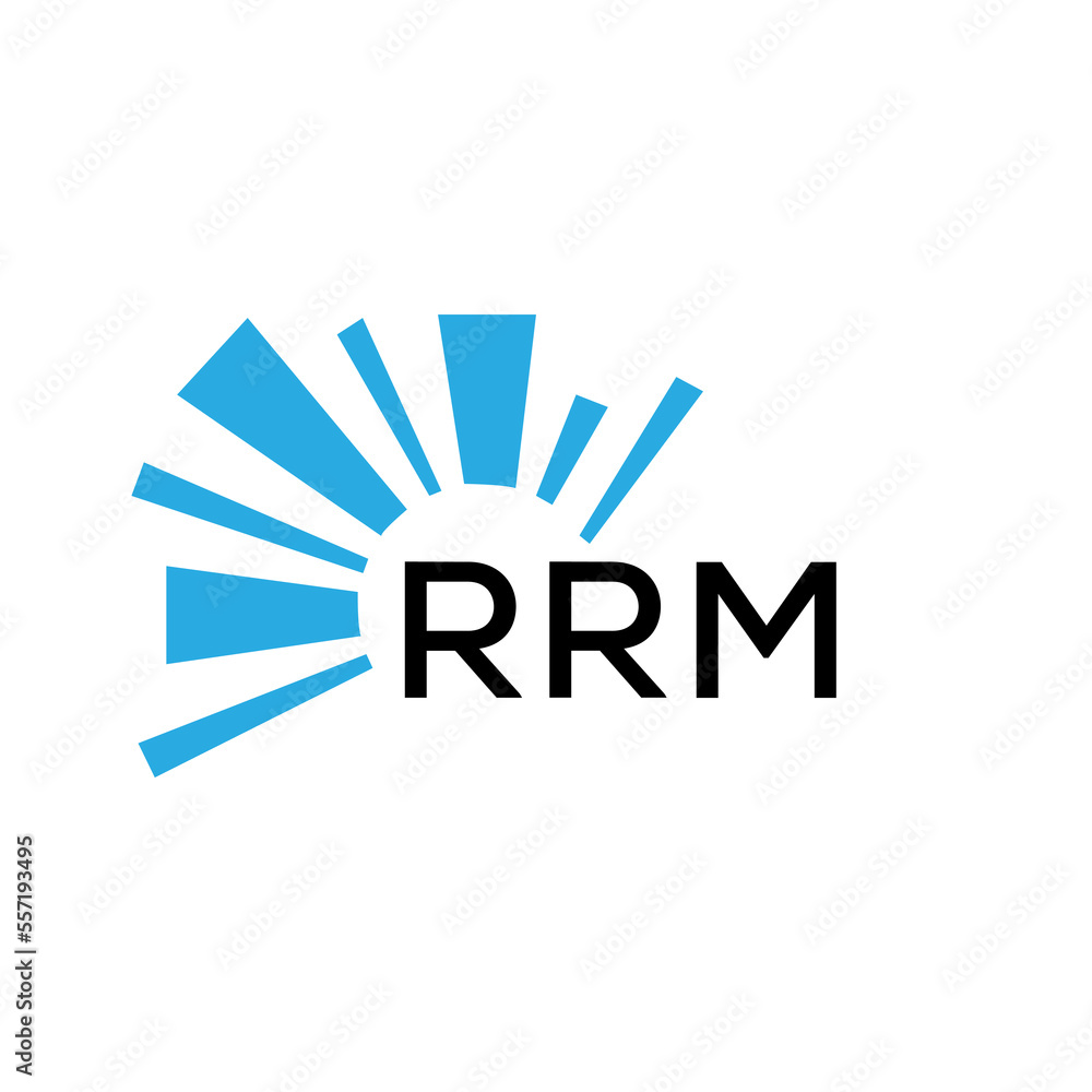 RRM letter logo. RRM blue image on white background and black letter ...