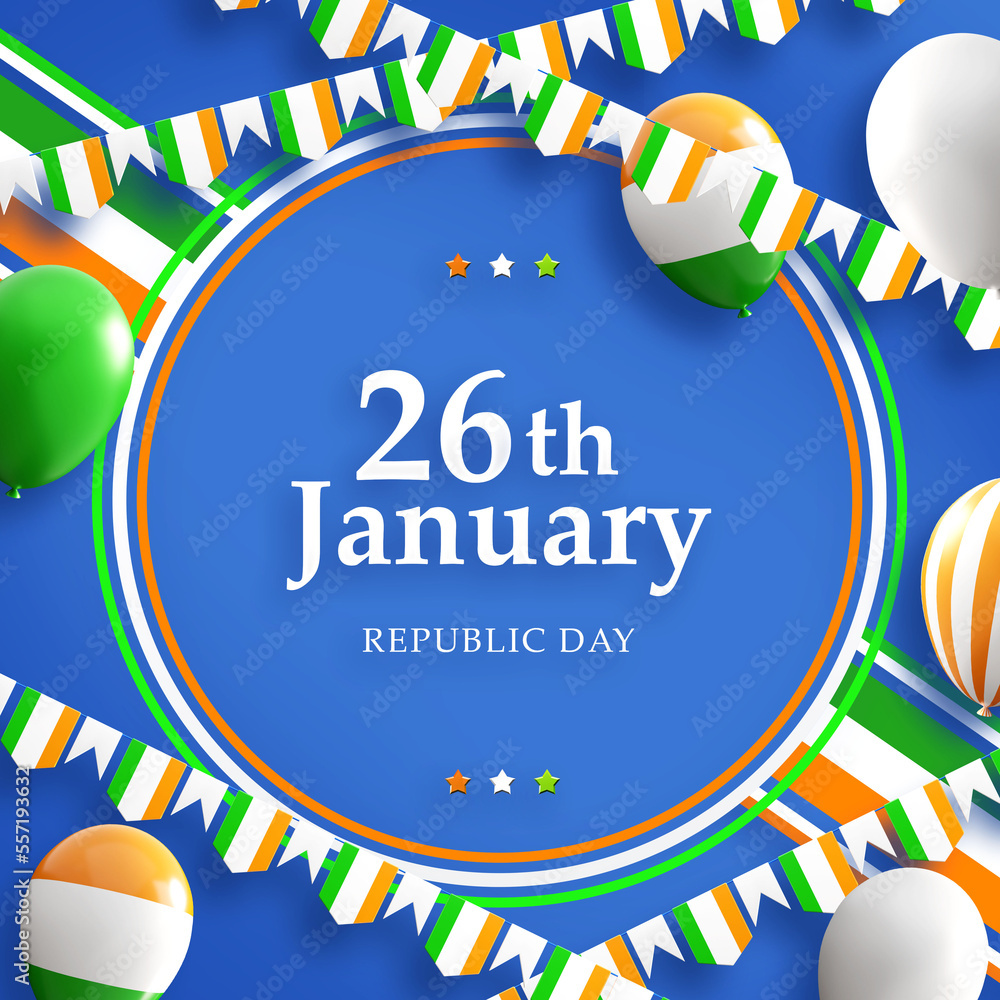 Republic Day India 26th January, background with balloons and flag ...