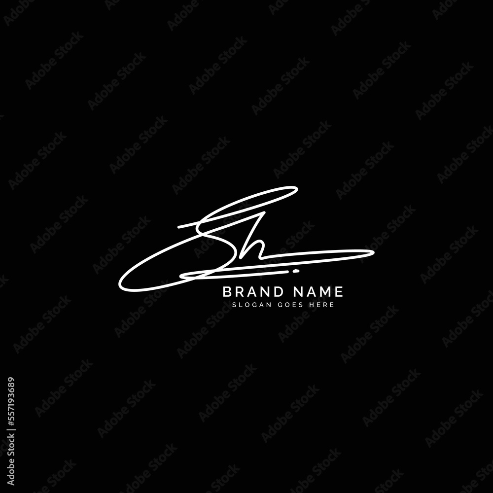 Initial Letter SH Logo in signature and handwritten style Stock Vector ...