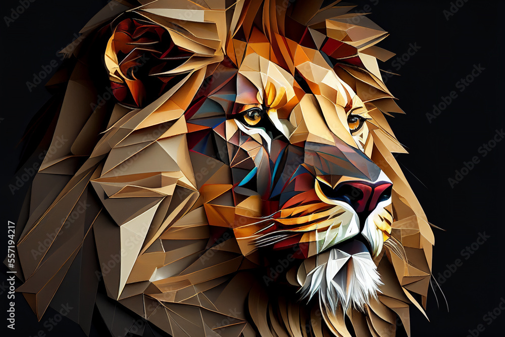 Geometric cubist lion head with the face in a polygon abstract pattern ...