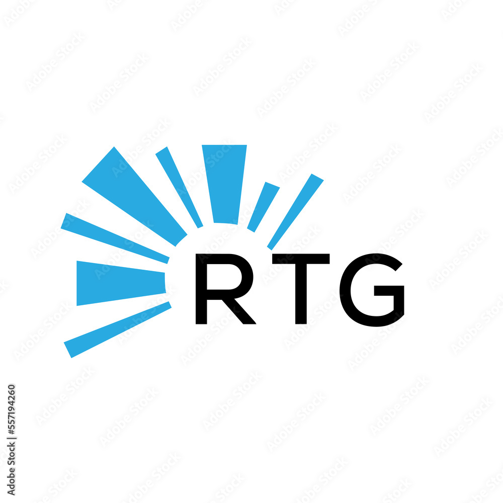 RTG letter logo. RTG blue image on white background and black letter ...