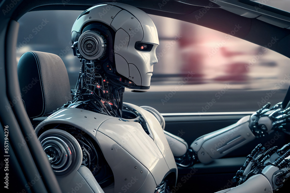 Robot steering an autonomous self driving car also known as driver-less ...