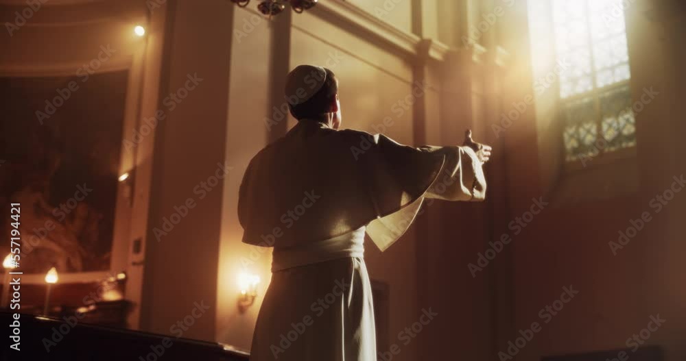 The Pope Stands Raises Hands In A Gesture Of Universal Blessing ...