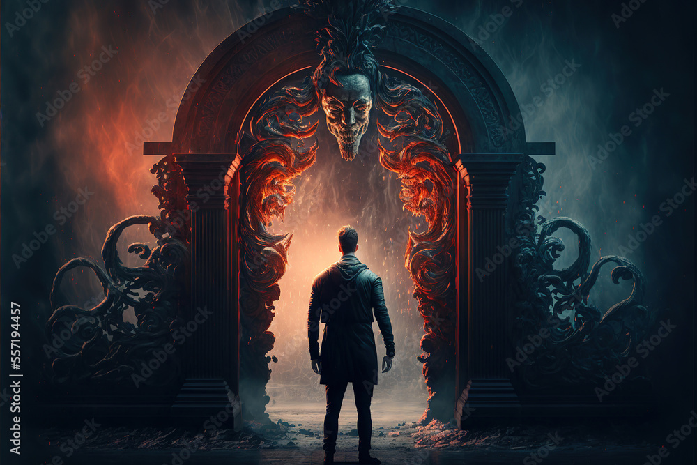 a politician or a business man standing at the gates of hell awaiting ...
