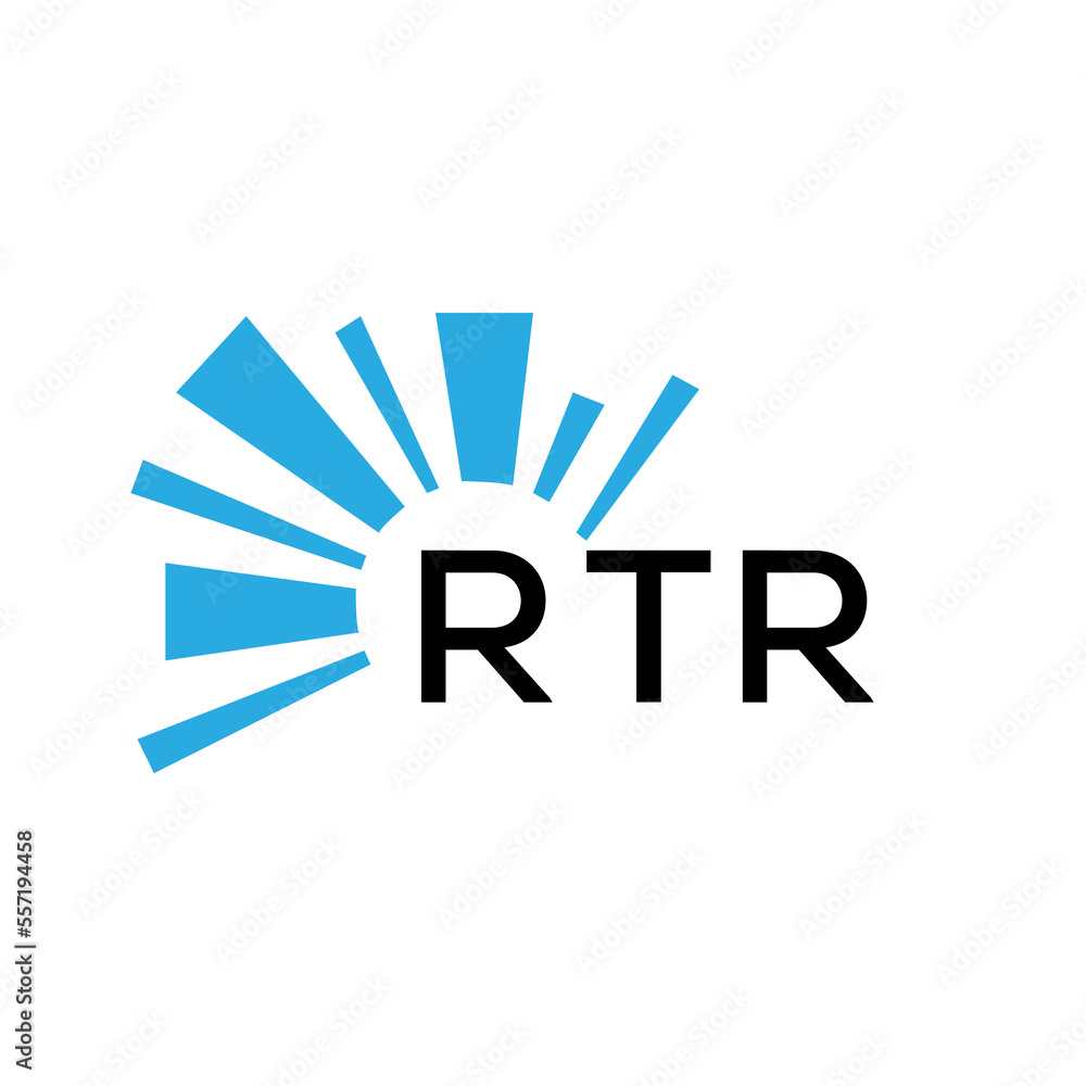 RTR letter logo. RTR blue image on white background and black letter ...