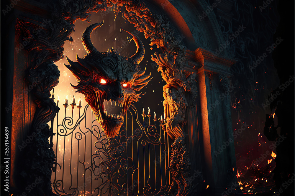 hell's gate, devil, horrific gates of hell with flames and fire and ...