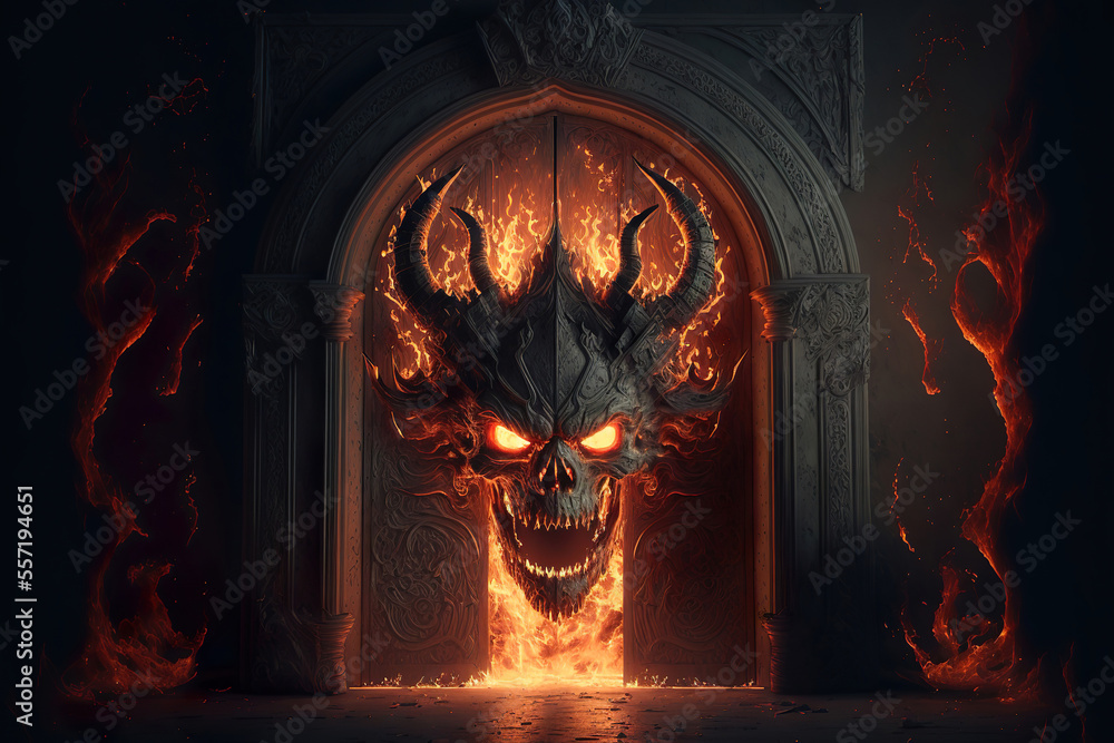 hell's gate, devil, horrific gates of hell with flames and fire and ...