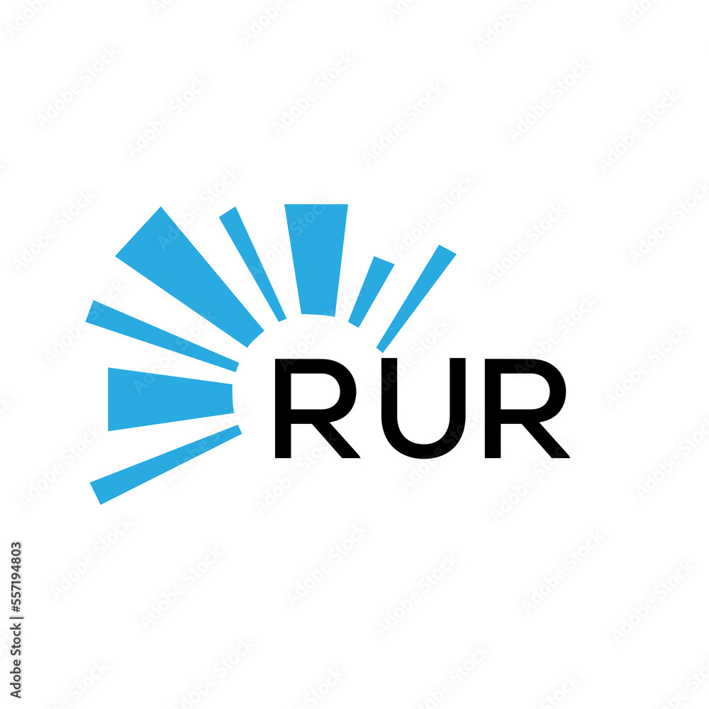 RUR letter logo. RUR blue image on white background and black letter ...