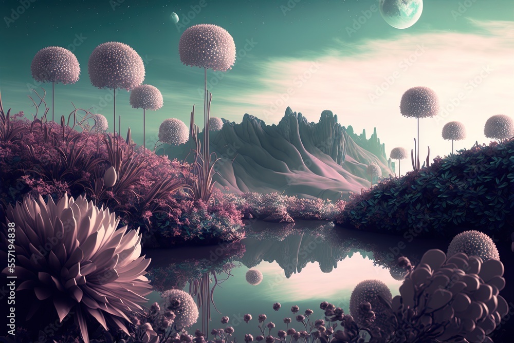 digital painting of a surreal fantasy environment with pastel colors ...