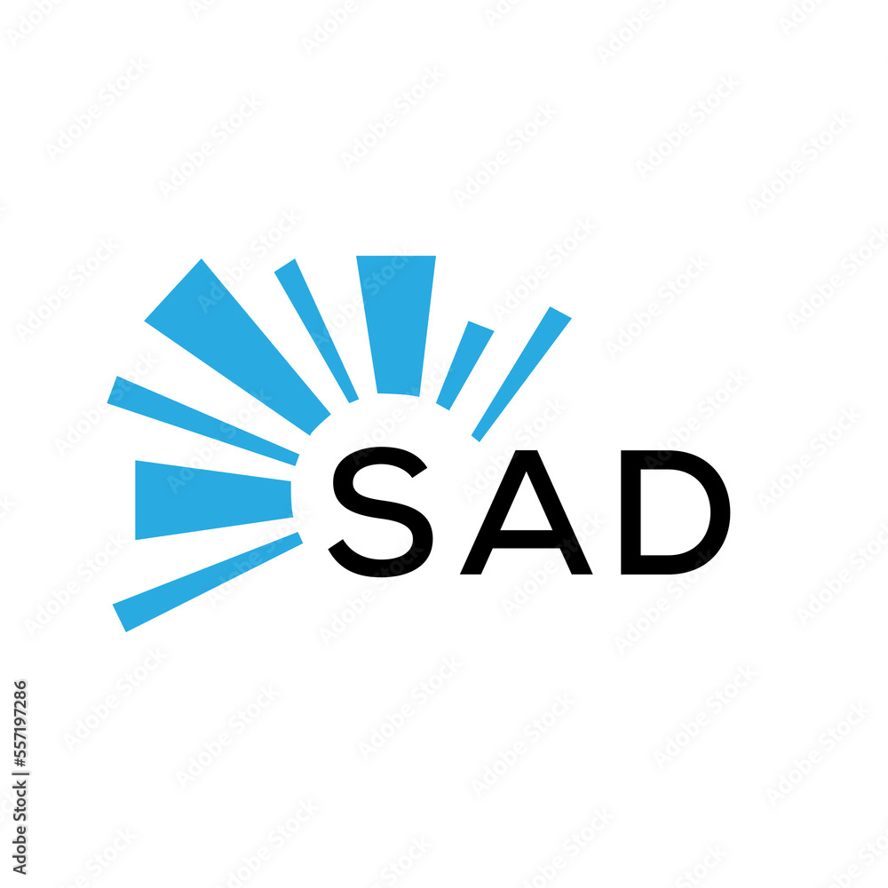 SAD letter logo. SAD blue image on white background and black letter ...