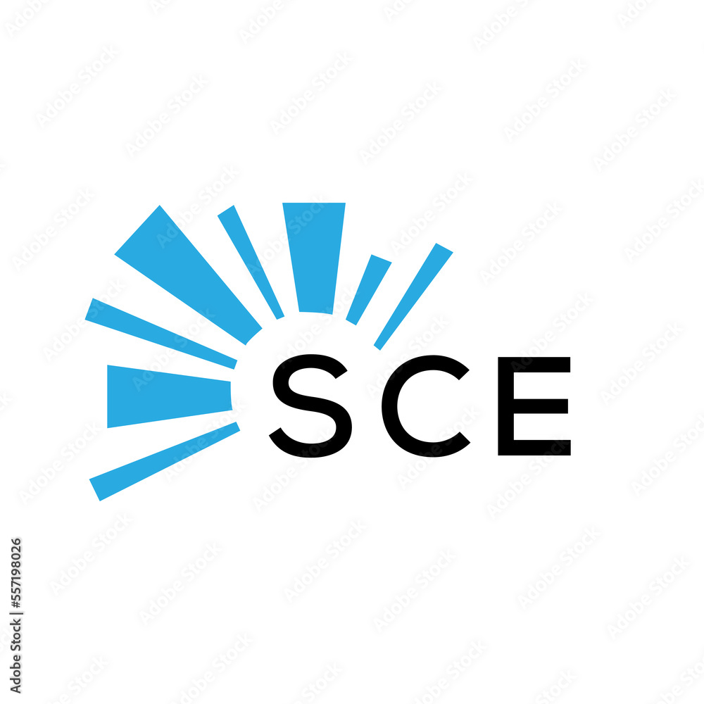 SCE letter logo. SCE blue image on white background and black letter ...