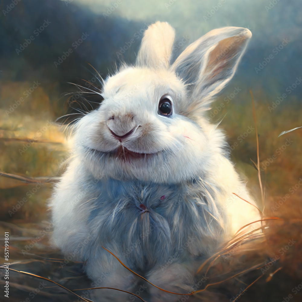 Cute fluffy rabbit in the meadow. AI generated Stock Illustration ...