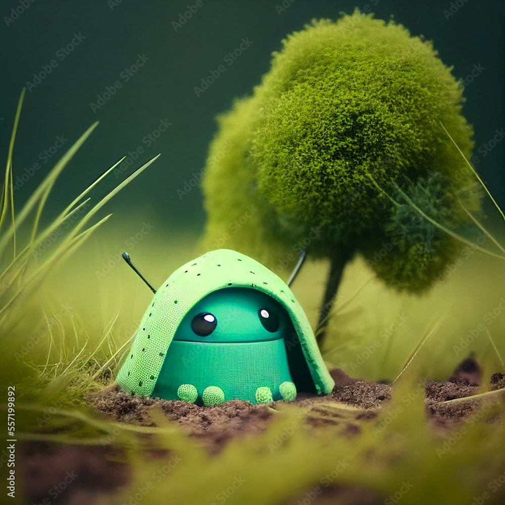 Little Green Cute Alien Grass Tree Spring Garden Field Nature ...