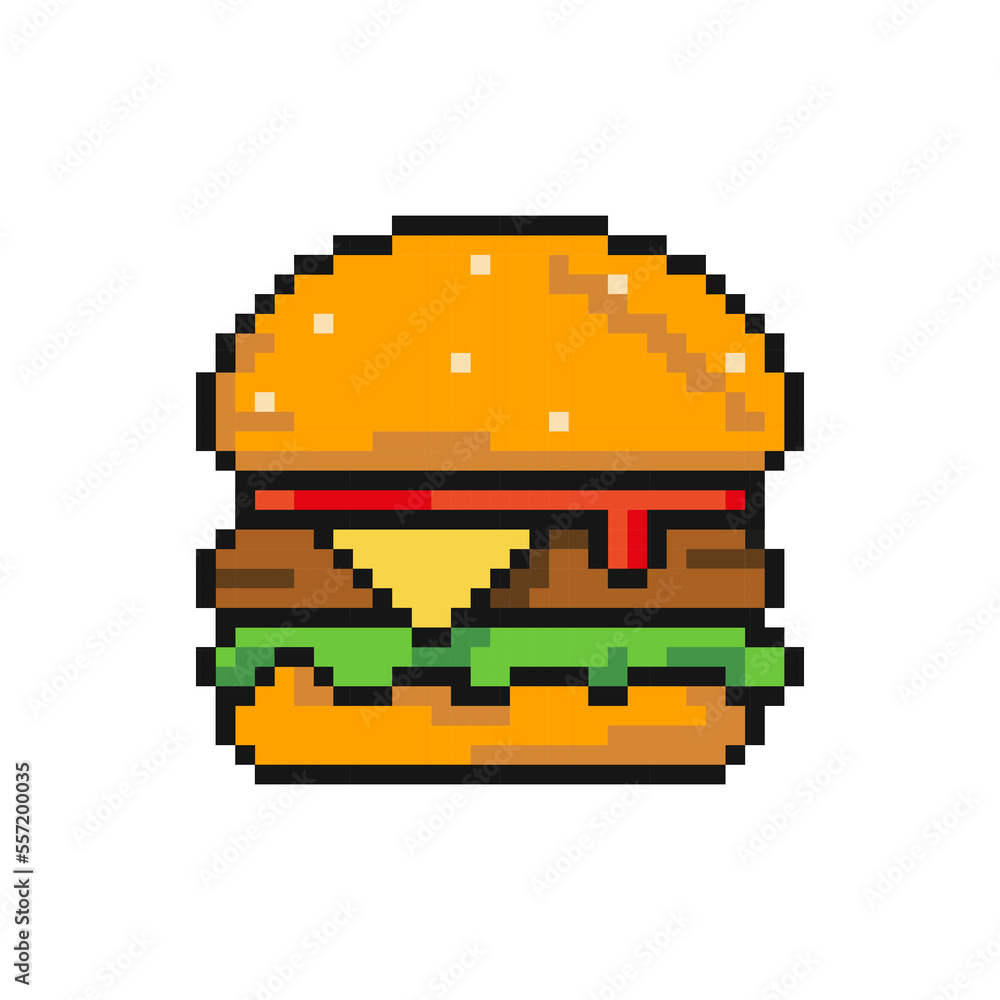Pixel hamburger icon, 8Bit hamburger. Pixel Art burger, Vector ...