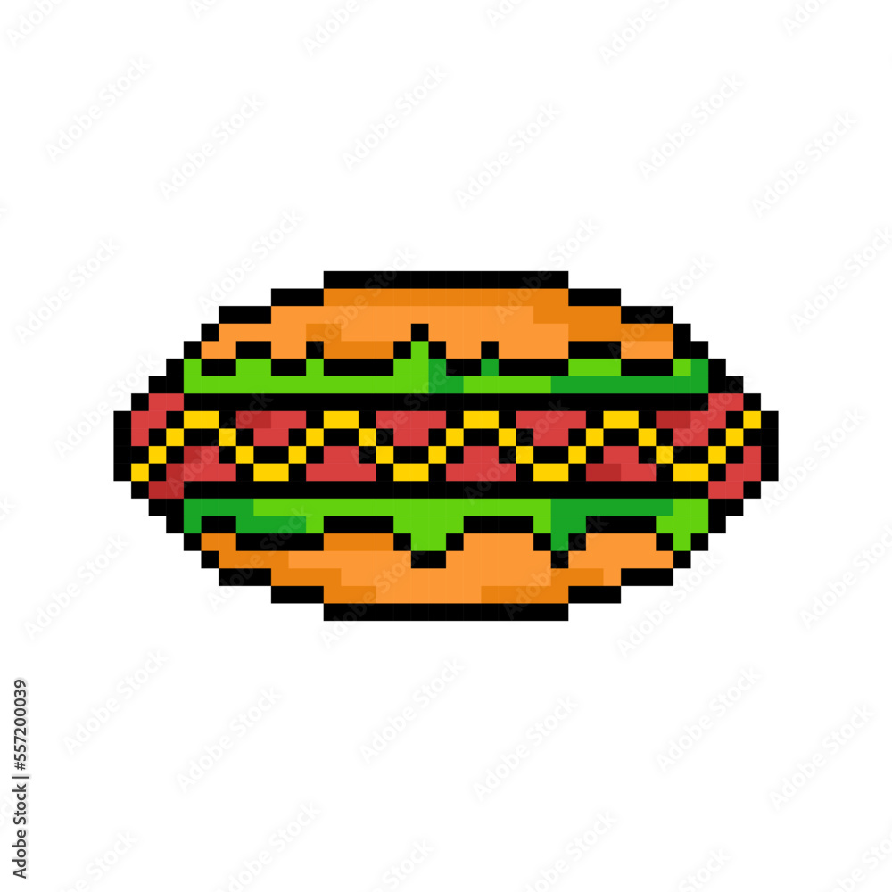 Pixel hot dog icon, 8Bit hot dog. Pixel Art hot dog, Vector ...