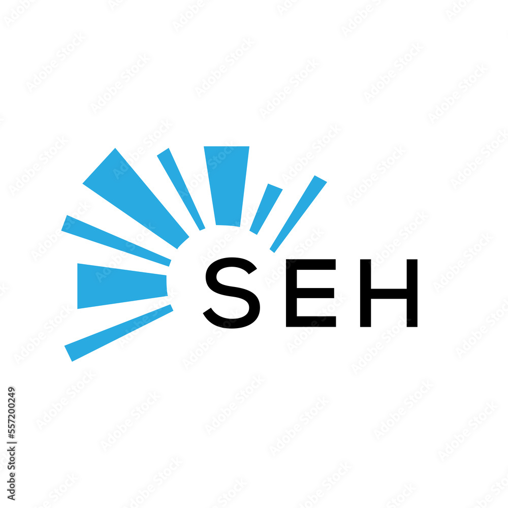 SEH letter logo. SEH blue image on white background and black letter ...