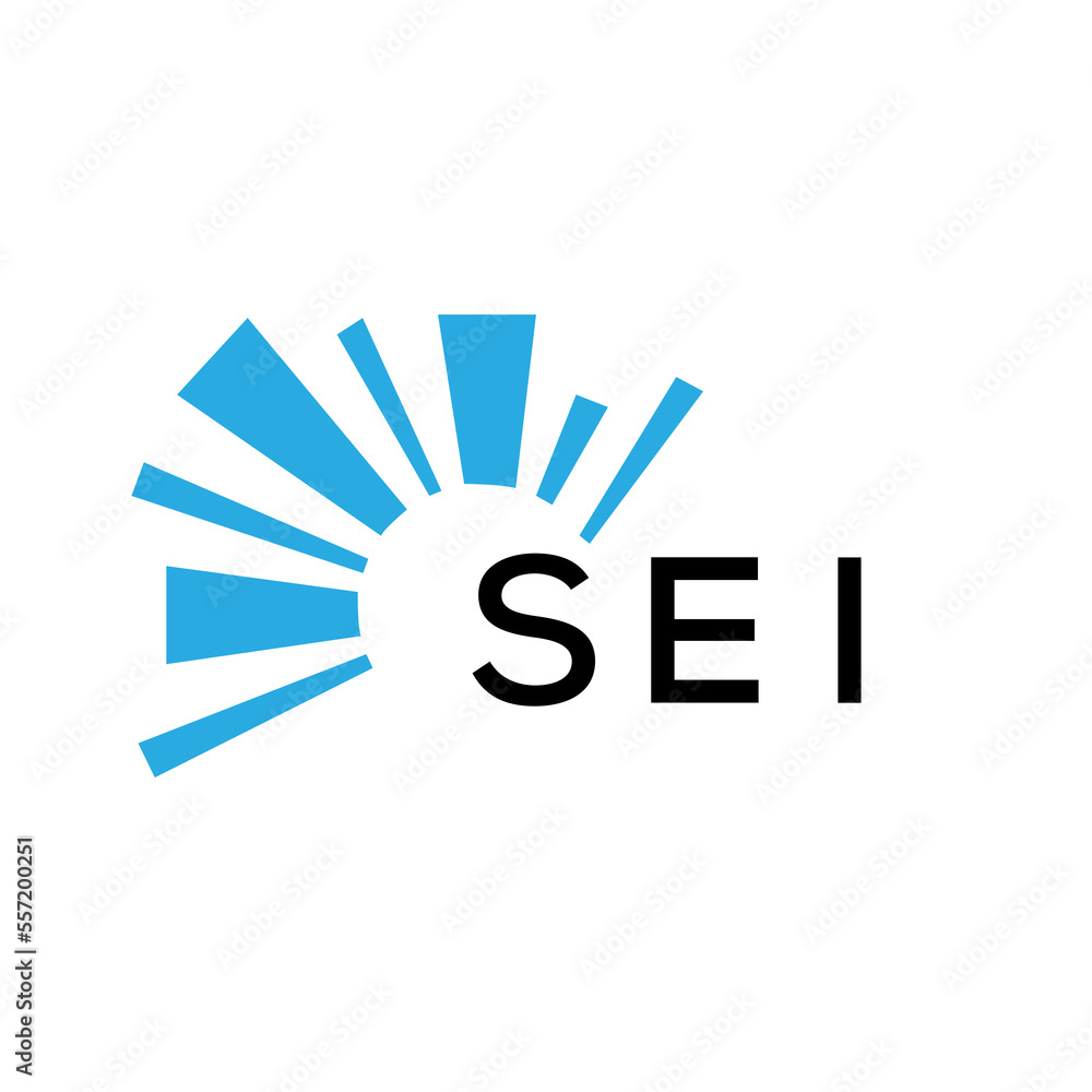 SEI letter logo. SEI blue image on white background and black letter ...
