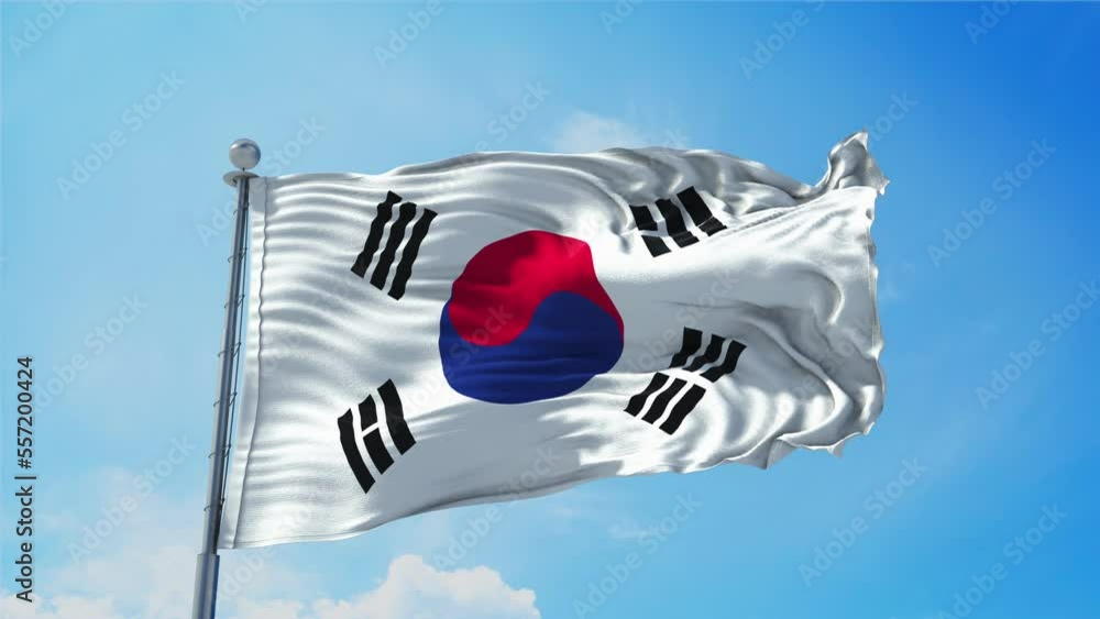 South Korea Flag Loop. Realistic 4K. 30 fps flag of the South Korea ...