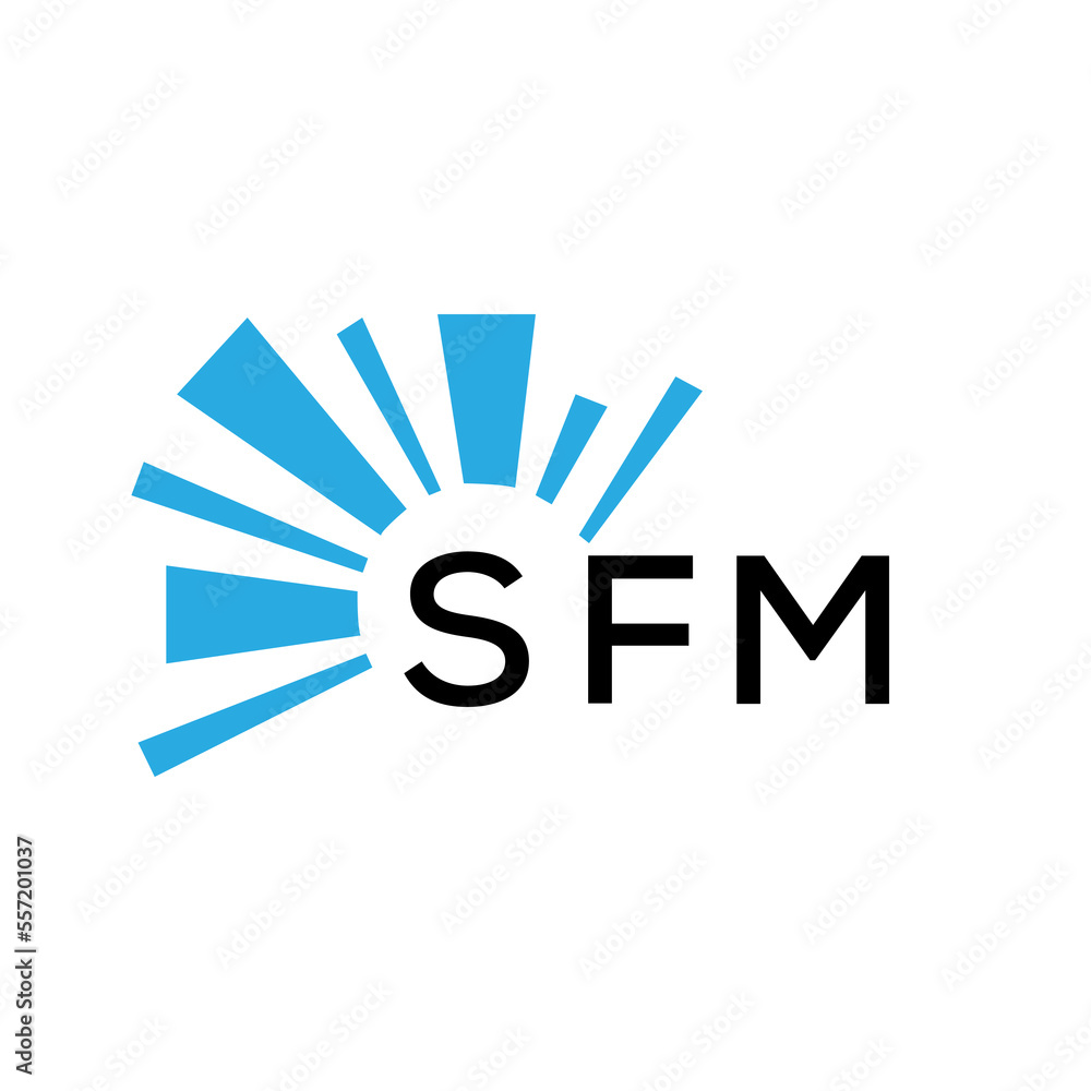 SFM letter logo. SFM blue image on white background and black letter. SFM technology Monogram ...