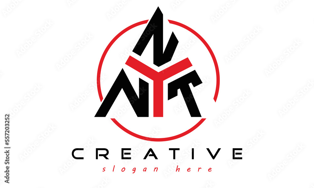 NNT three letter creative triangle shape in circle logo design vector ...