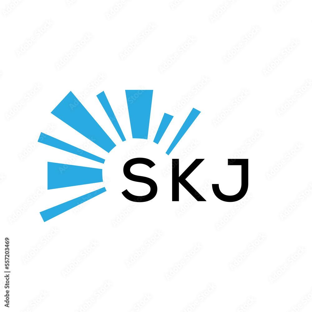 SKJ letter logo. SKJ blue image on white background and black letter ...