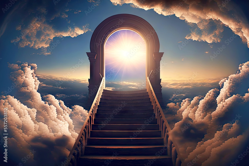 Arch in sky with sunlight and stairway to heaven Stock Illustration ...