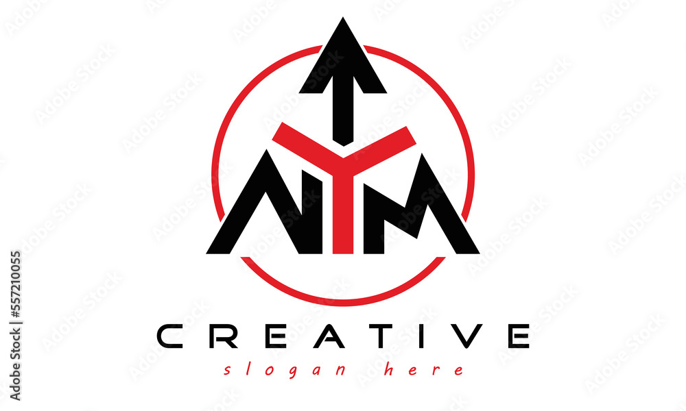 NTM three letter creative triangle shape in circle logo design vector ...