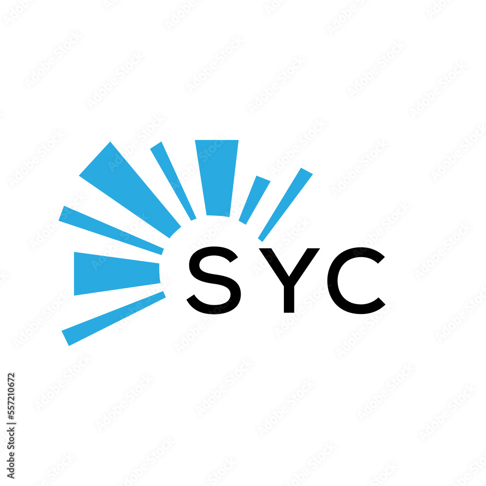 SYC letter logo. SYC blue image on white background and black letter. SYC technology Monogram ...