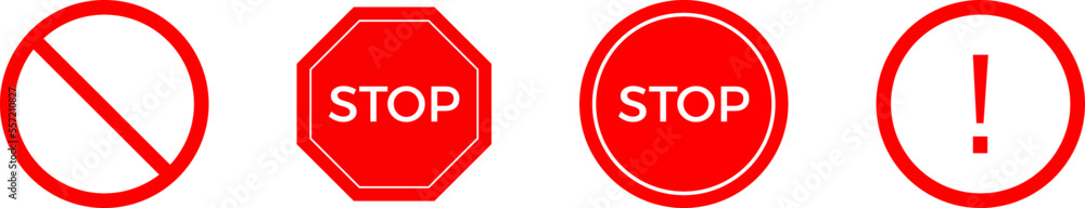 No entry sign. Collection of stop signs. The man in the red circle ...