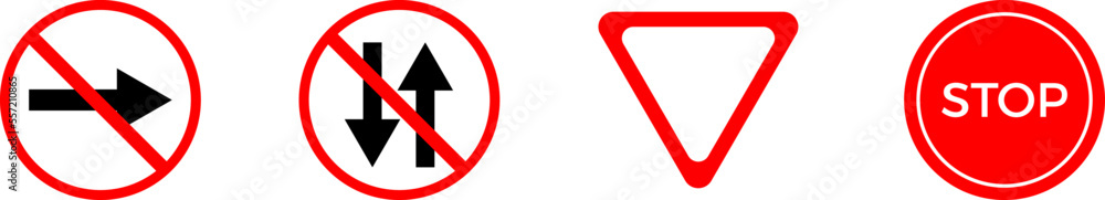 No entry sign. Collection of stop signs. The man in the red circle ...